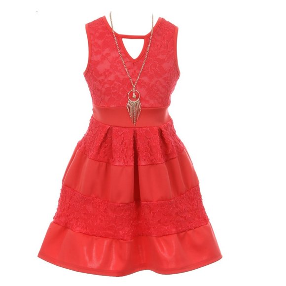 Bny Corner | Dresses | Little Girls Sleeveless Lace Solid Necklace ...